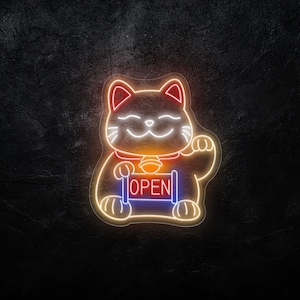 Open Lucky Cat Neon Sign, Japanese Custom Neon Sign, Lucky Kitty Cat ...