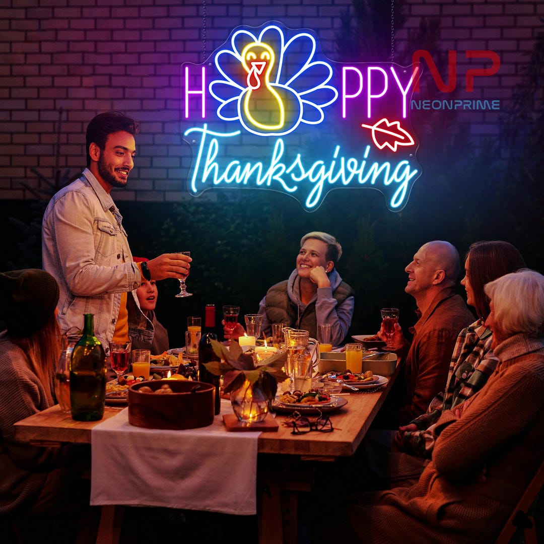 Turkey Happy Thanksgiving Neon Sign, Thanksgiving Neon Sign, Pumpkin ...