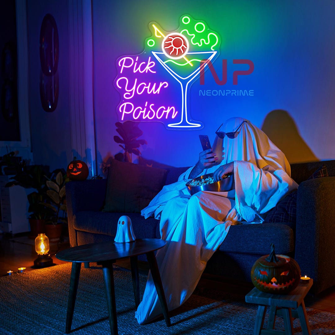 Pick Your Poison Neon Sign, Bar Party Decor, Gothic Wall Decor ...