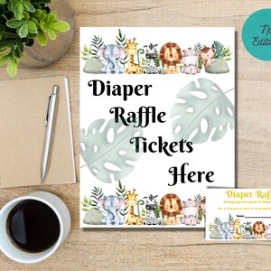 Safari Animals Baby Shower, Safari Diaper Raffle Sign and Tickets ...