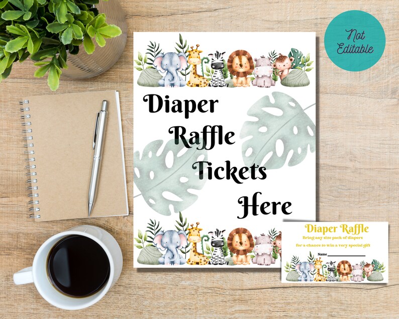 Safari Animals Baby Shower, Safari Diaper Raffle Sign and Tickets ...