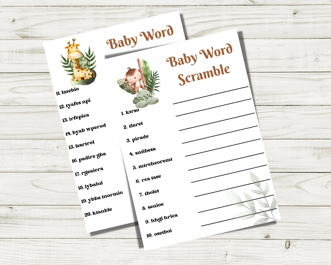 Safari Animal Baby Shower, Baby Shower Word Scramble, Safari Baby ...
