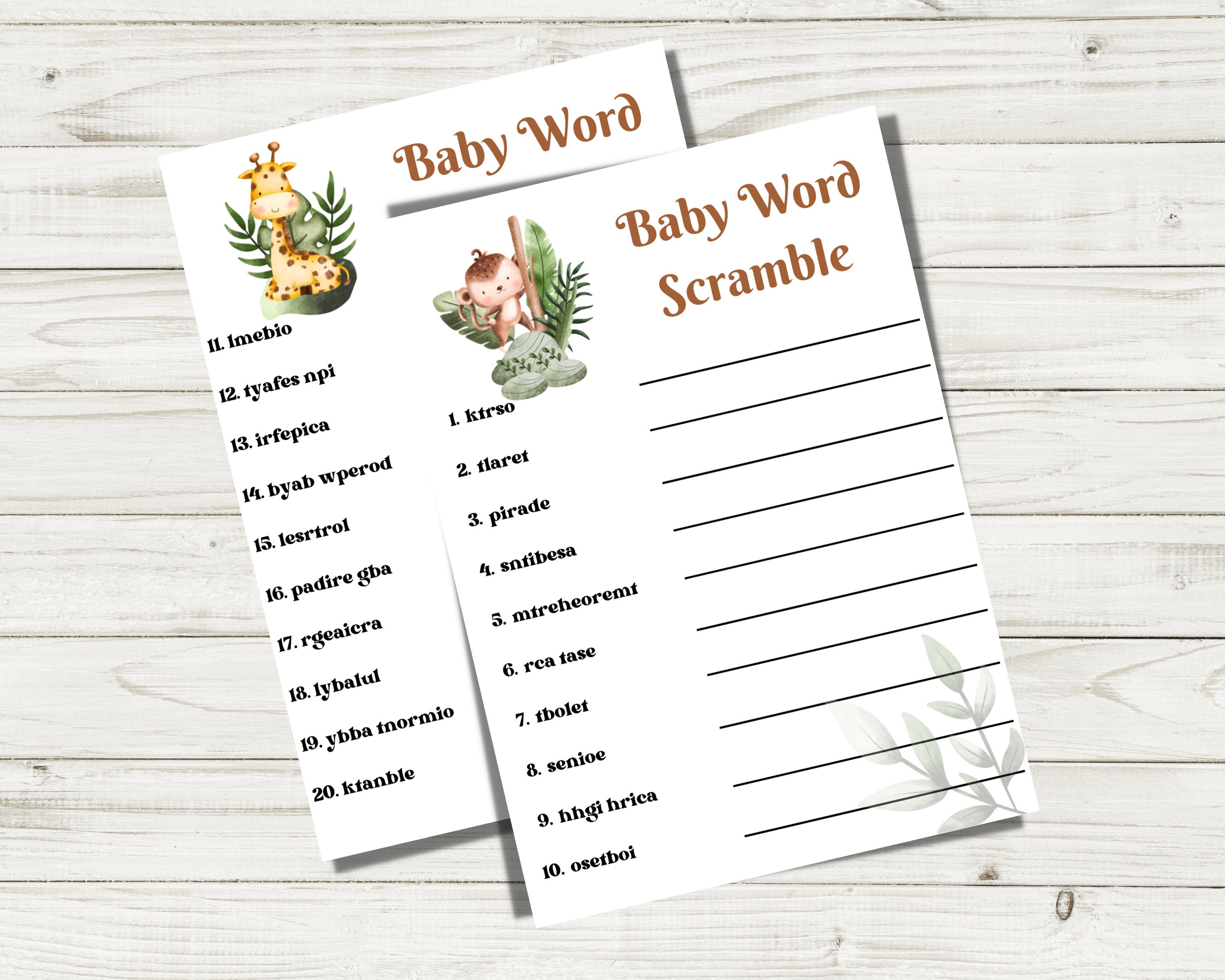 Safari Animal Baby Shower, Baby Shower Word Scramble, Safari Baby ...