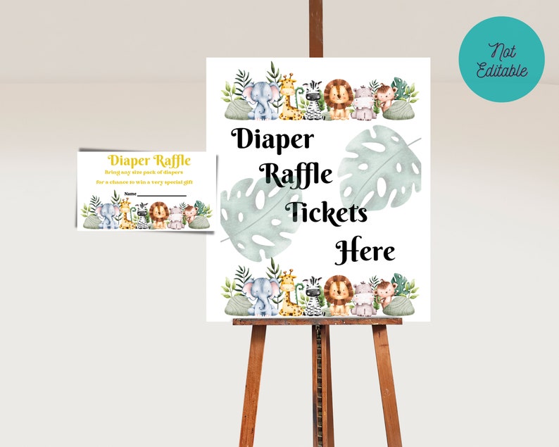 Safari Animals Baby Shower, Safari Diaper Raffle Sign and Tickets ...