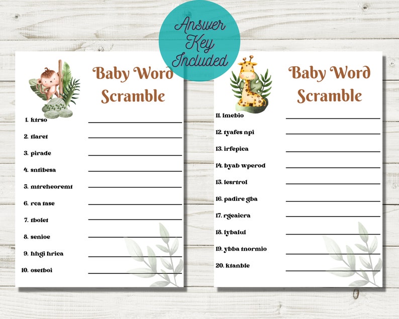 Safari Animal Baby Shower, Baby Shower Word Scramble, Safari Baby ...