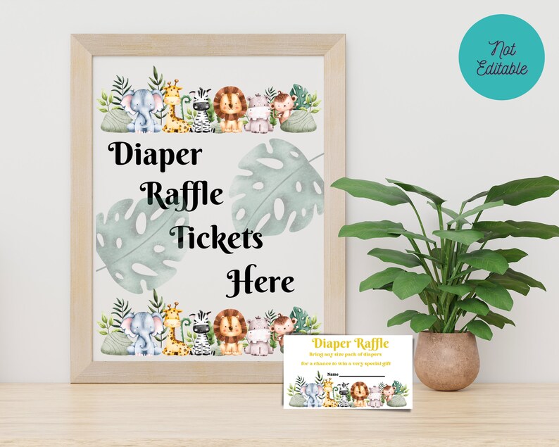 Safari Animals Baby Shower, Safari Diaper Raffle Sign and Tickets ...