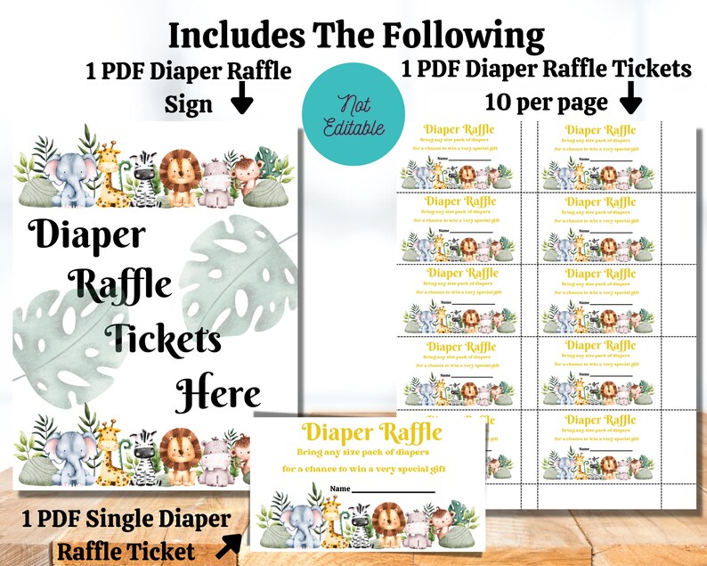 Safari Animals Baby Shower, Safari Diaper Raffle Sign and Tickets ...