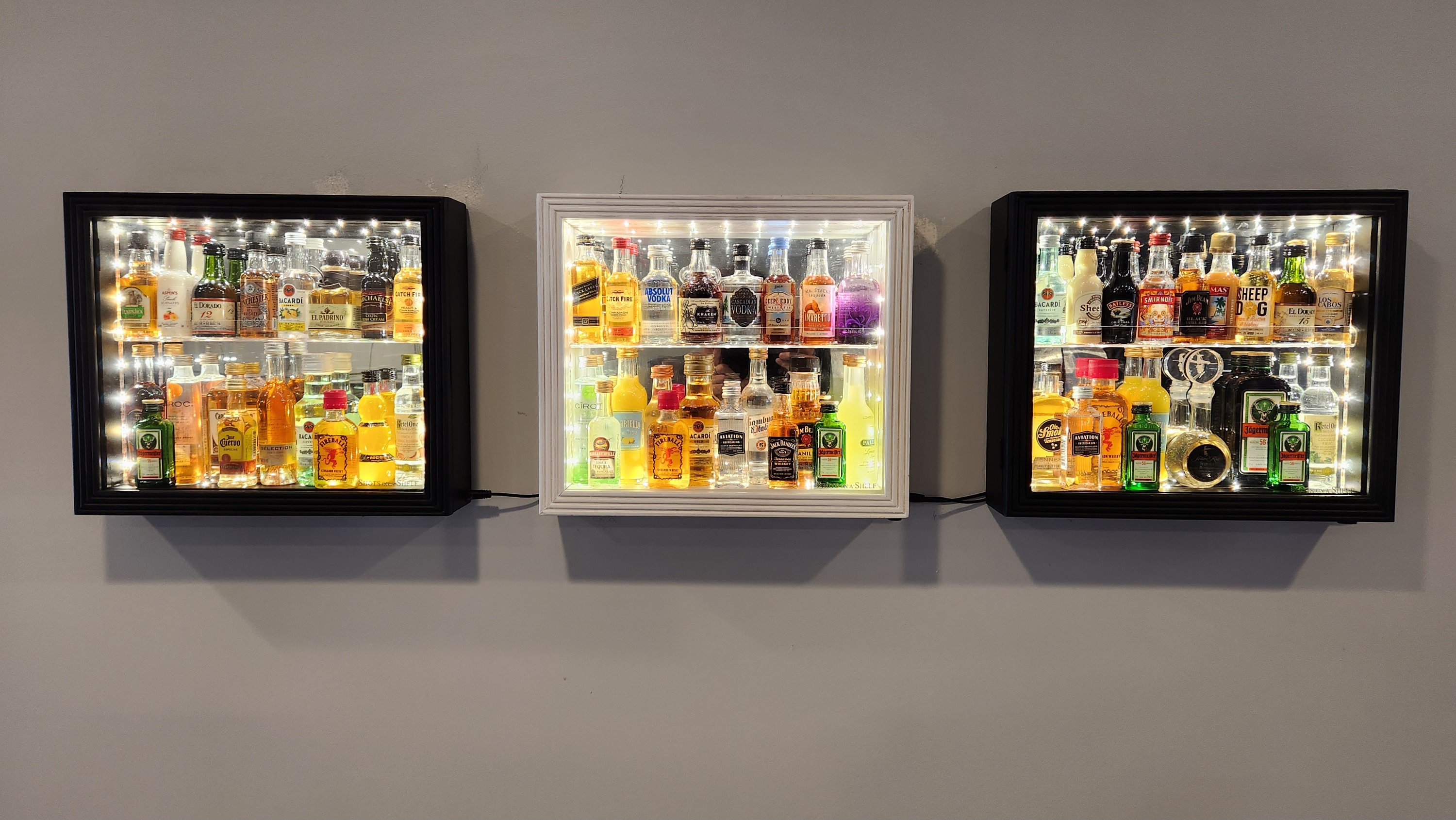 Shots on a Shelf - White - Mini Liquor Bottle Bar, Tabletop or Wall ...