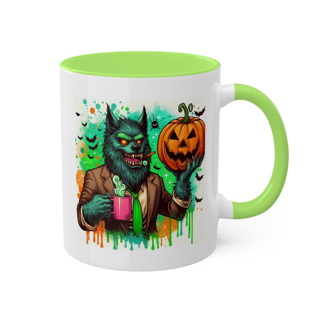 Halloween. Howl You Doin. Warewolf. Fun. Neon Green.colorful Mugs, 11oz ...