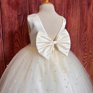 Ivory 4 Layer Pearl Tulle V-back Ankle Length Wedding Flower Girl ...