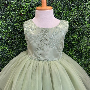 Sage Elegant Embroidery Tulle V-back Big Bow Toddler Girl Summer Flower ...