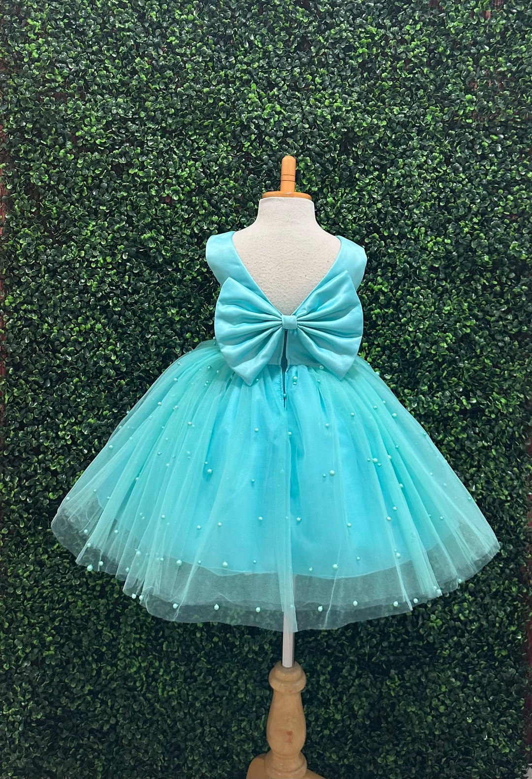 Aqua V-back Elegant 4 Layer Tulle Knee Length Summer Pageant Birthday ...