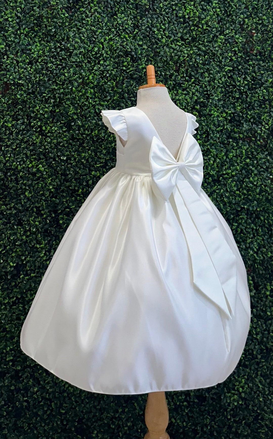 Christening Baby Girl Infant Ankle Length Ivory Satin Baptism V-back ...