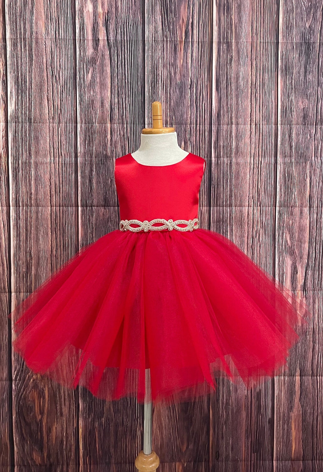 Red 4 Layer Tulle Elegant Knee Length Summer Flower Girl Fall Winter ...