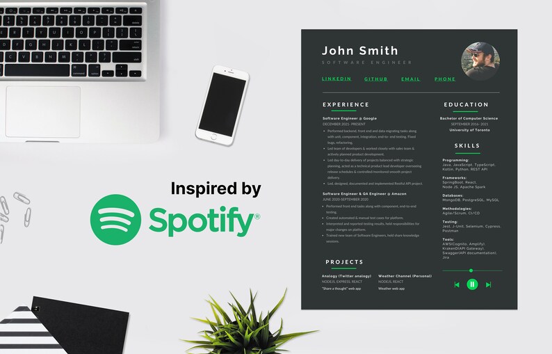 Resume Template CV Canva Template Spotify CV Template - Etsy