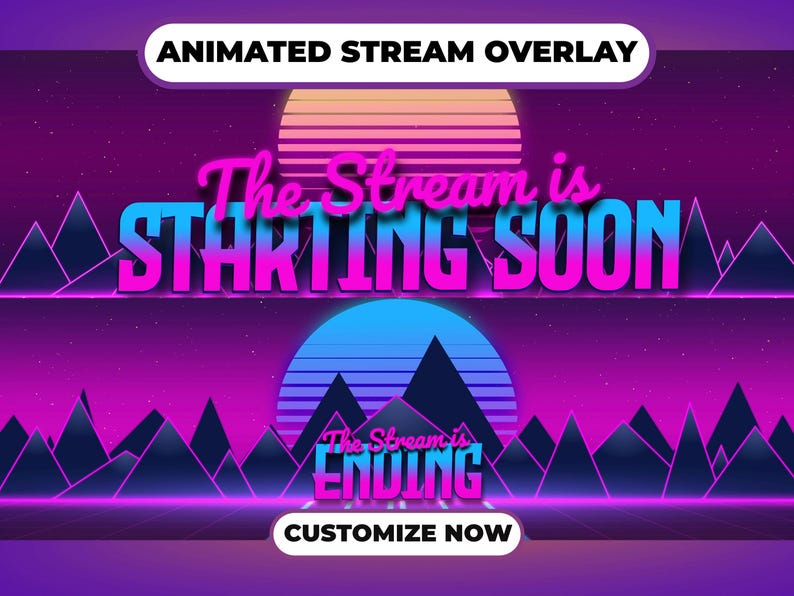 Custom Animated Stream Package Retrowave Synthwave Overlay | Starting ...
