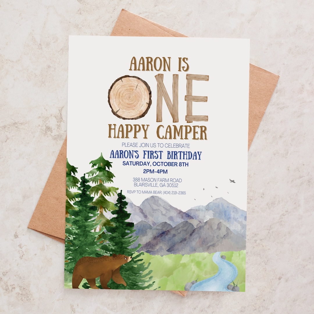 One Happy Camper Birthday Printable Invitation, Camping Birthday, Little Camper Birthday, First ...