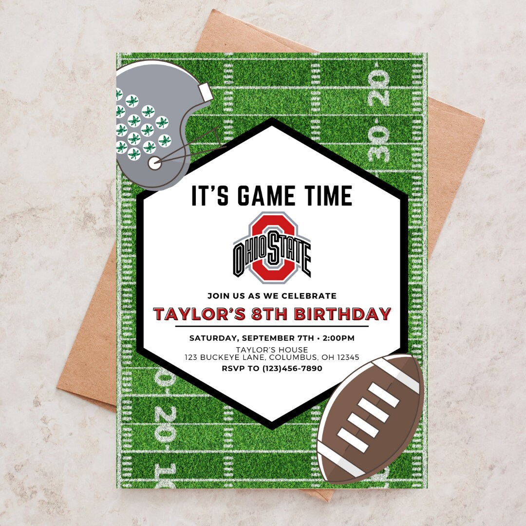Football Birthday Invitation, Ohio State University, OSU, Buckeyes ...