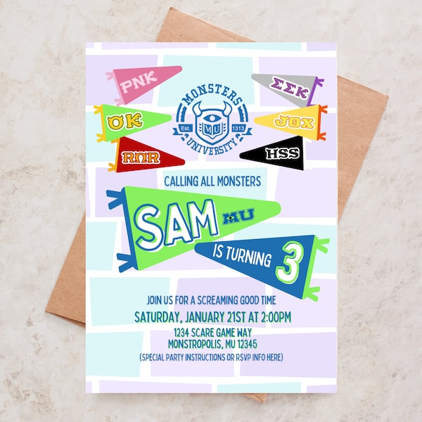 Monsters University Invitation - Etsy