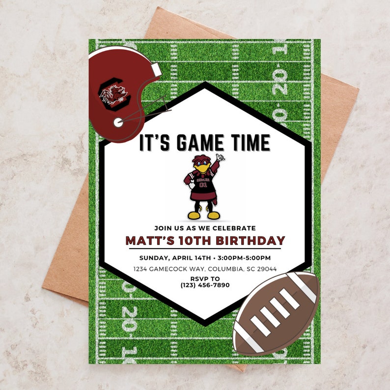 Football Party Invitation, USC, University of South Carolina, Gamecocks ...