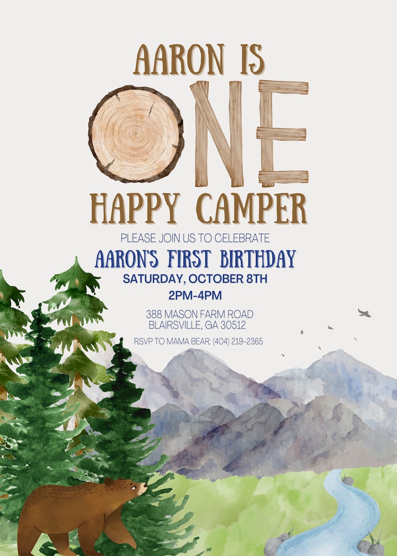 One Happy Camper Birthday Printable Invitation, Camping Birthday ...