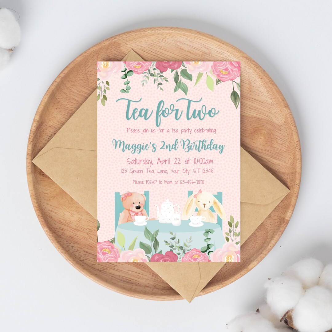 Tea for Two Birthday Invitation, Tea Party, Little Girls Birthday, Tea ...