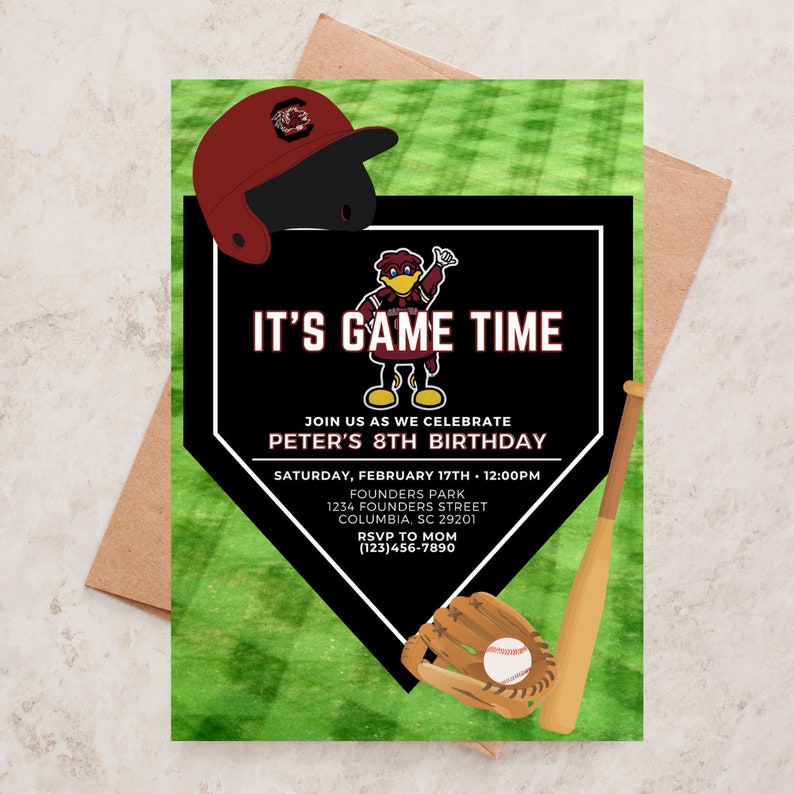 Baseball Party Invitation, USC, University of South Carolina, Gamecocks ...