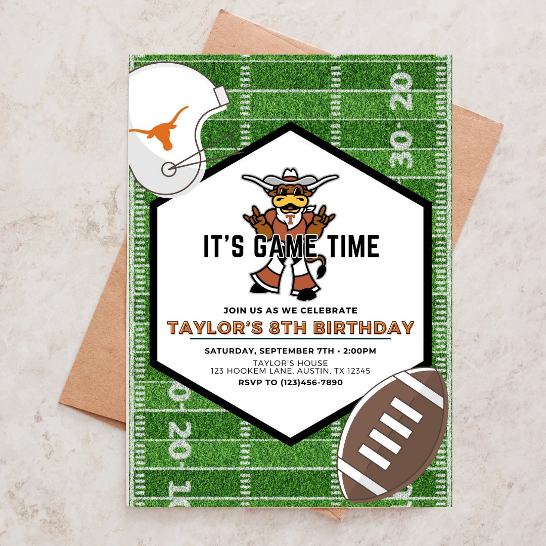 Football Birthday Invitation, University of Texas, UT, Longhorns ...