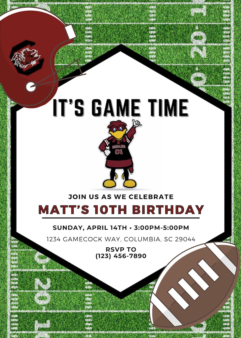Football Party Invitation, USC, University of South Carolina, Gamecocks ...