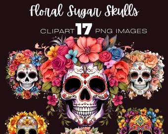 Floral Sugar Skull Clipart, Day of the Dead Png, Dia De Los Muertos ...