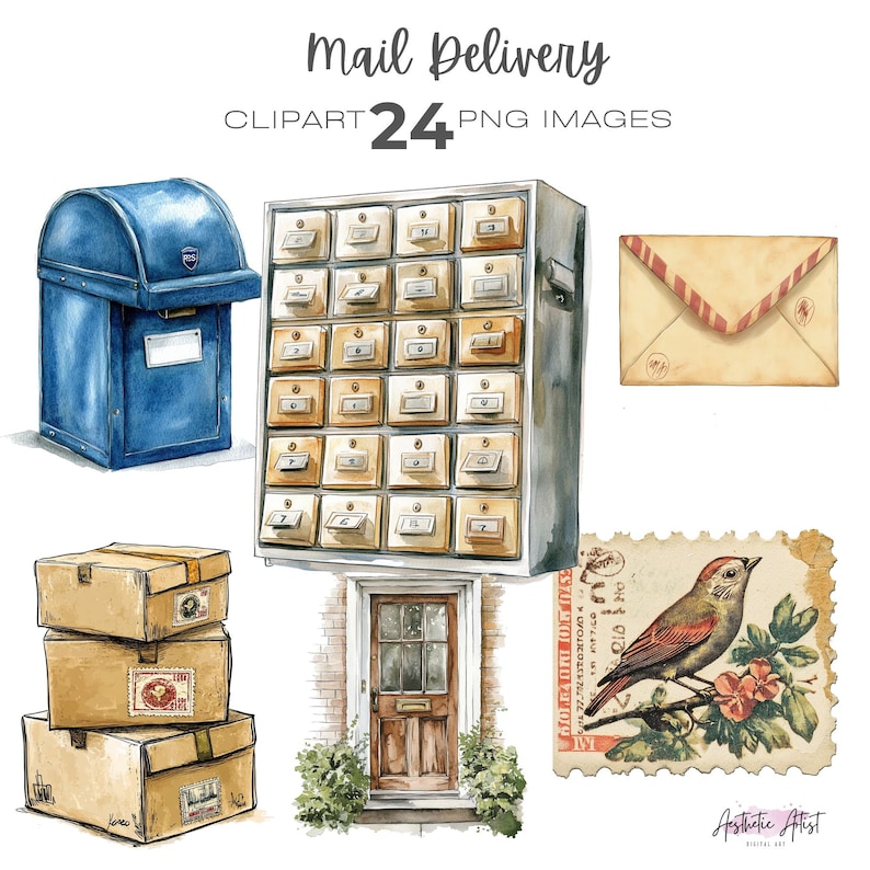 Watercolour Mail Delivery Clipart Bundle, Happy Mail, Package Parcel ...