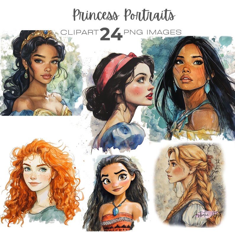 Princess Portraits Clipart, Pen and Ink Fairy Tale, Fairy Tale Princess ...