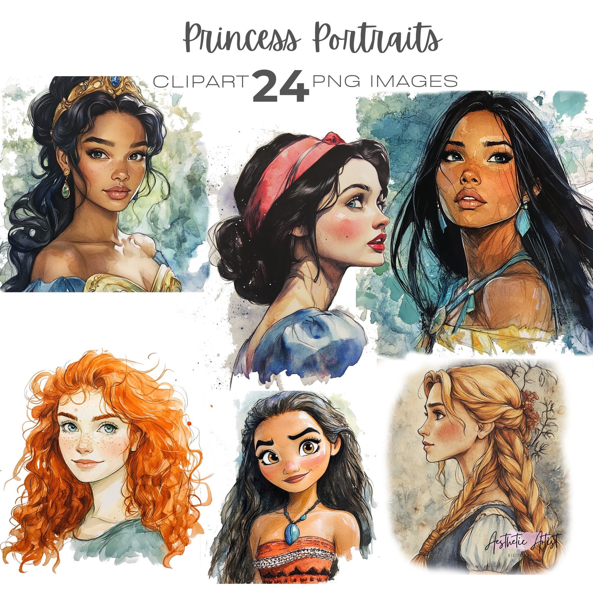 Princess Portraits Clipart, Pen and Ink Fairy Tale, Fairy Tale Princess ...