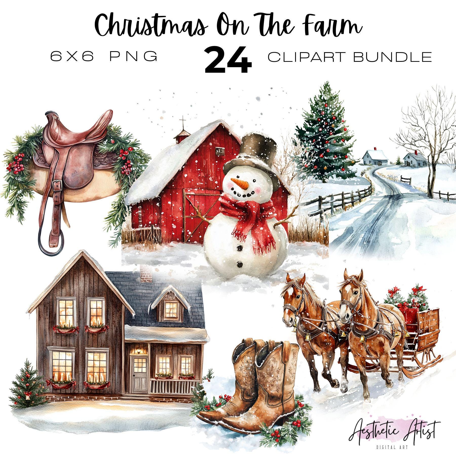 Christmas on the Farm Clipart, Farmhouse Png, Barn Christmas Clip Art ...