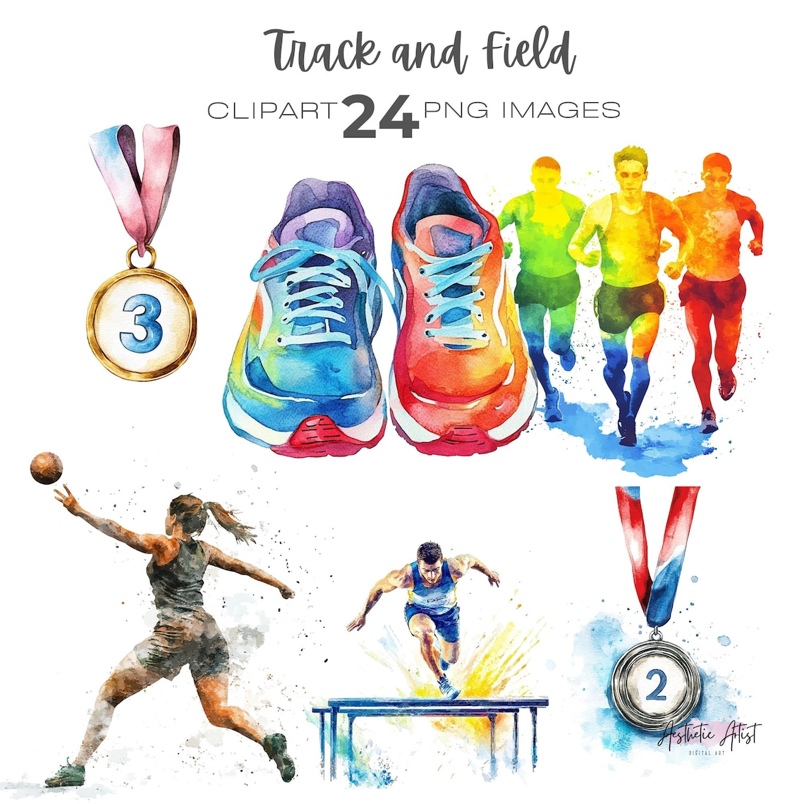 Watercolour Track and Field Clipart, Graphics for Runners, Sprinter Png ...