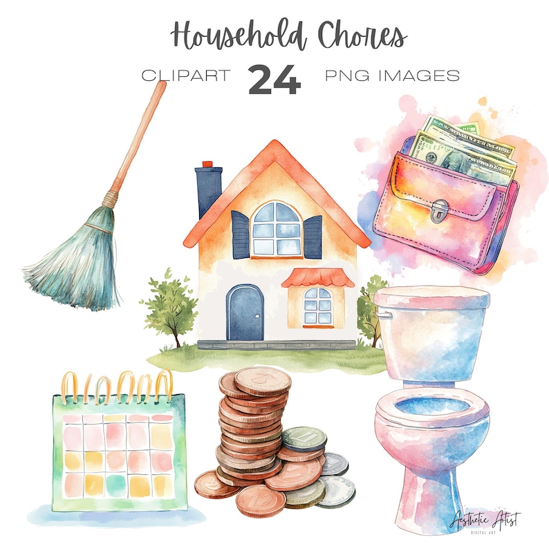 Watercolour Planner Household Chores Clipart, Graphics for Planners ...