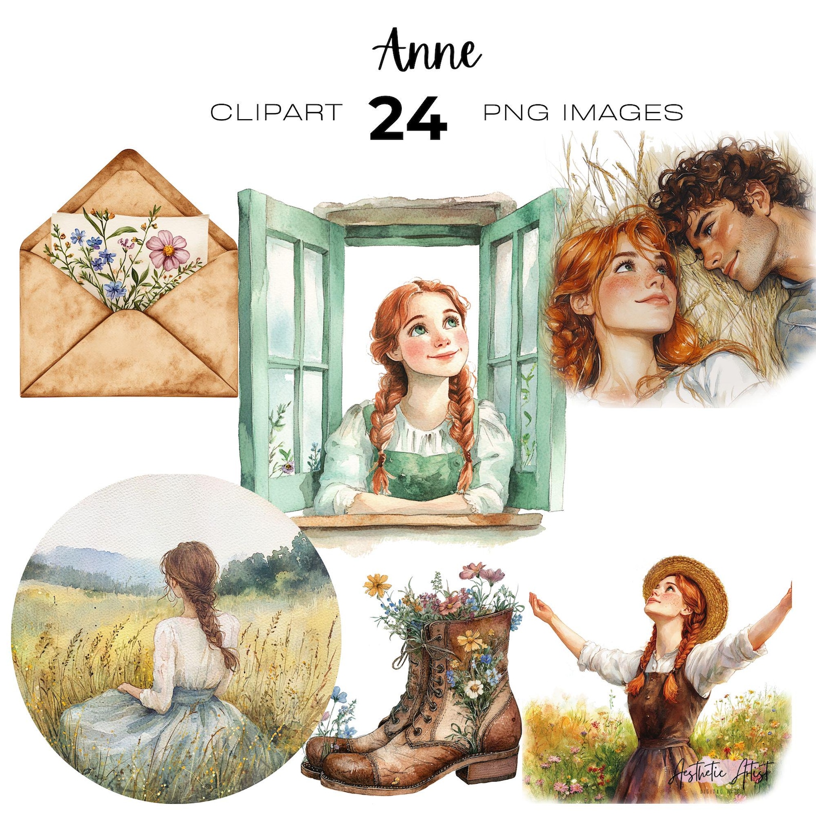 Watercolor Anne Clipart, Childhood Classic Story, Green Gables, Anne ...