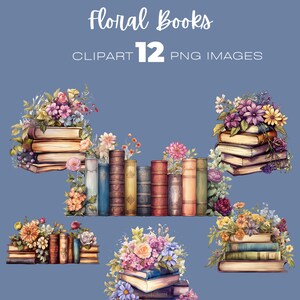 Watercolour Floral Stack of Books Clipart Bundle, Library, Book Stack ...