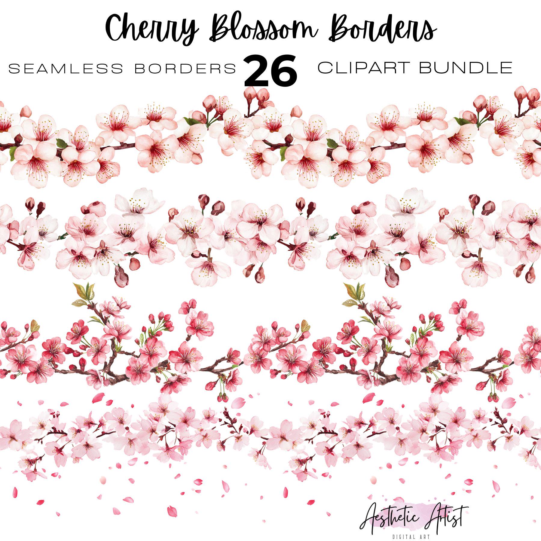 Cherry Blossoms Seamless Borders Clipart, Border Clipart, PNG ...