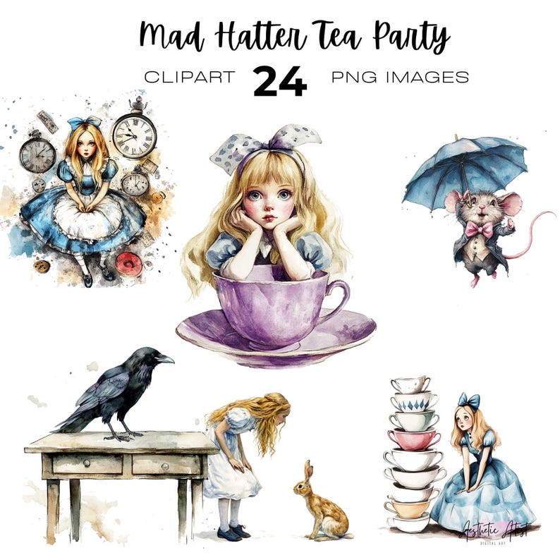 Mad Hatter Tea Party Alice in Wonderland Clipart, Very Merry Unbirthday ...