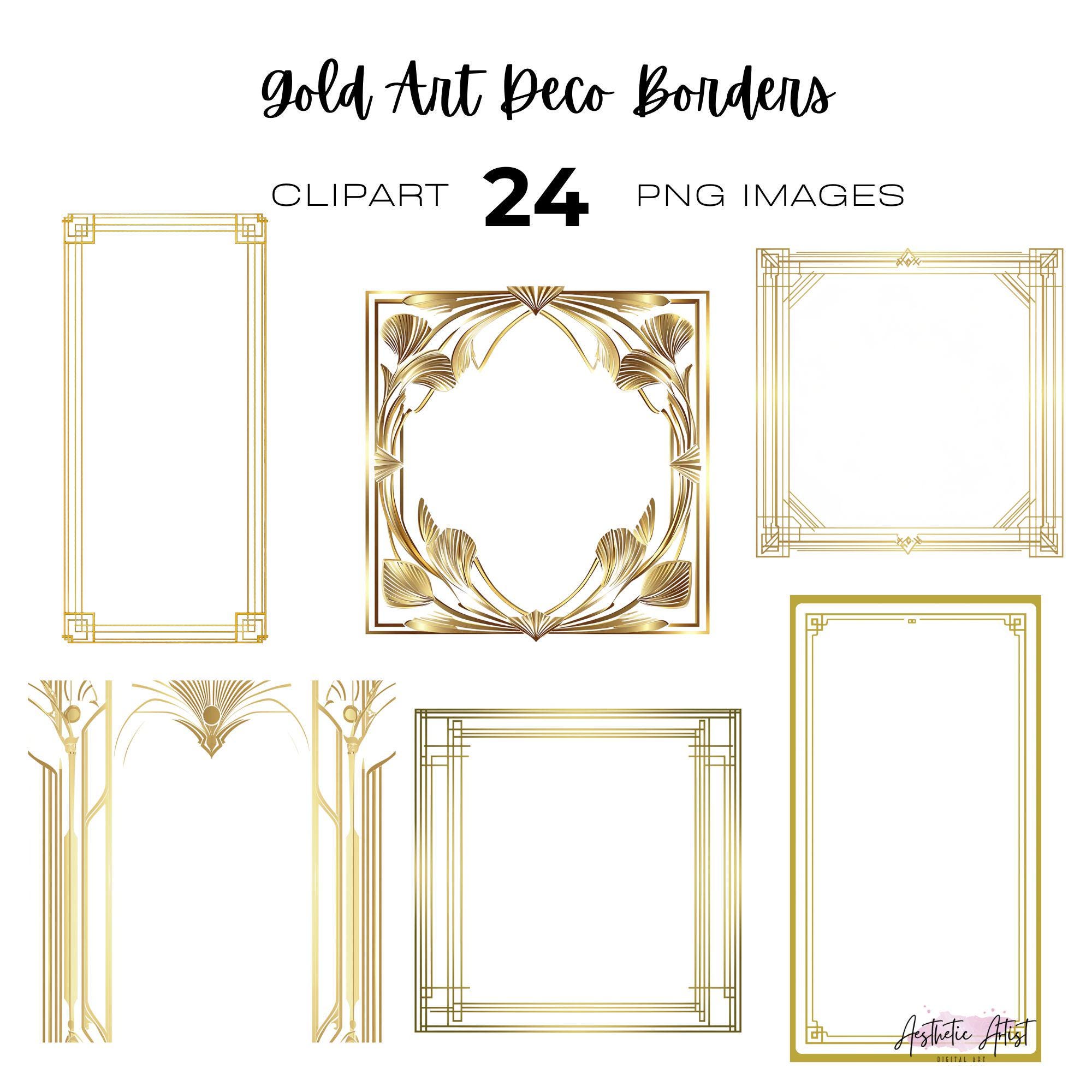 Gold Art Deco Borders, Frames and Tags, Art Deco, 1920s, Great Gatsby ...