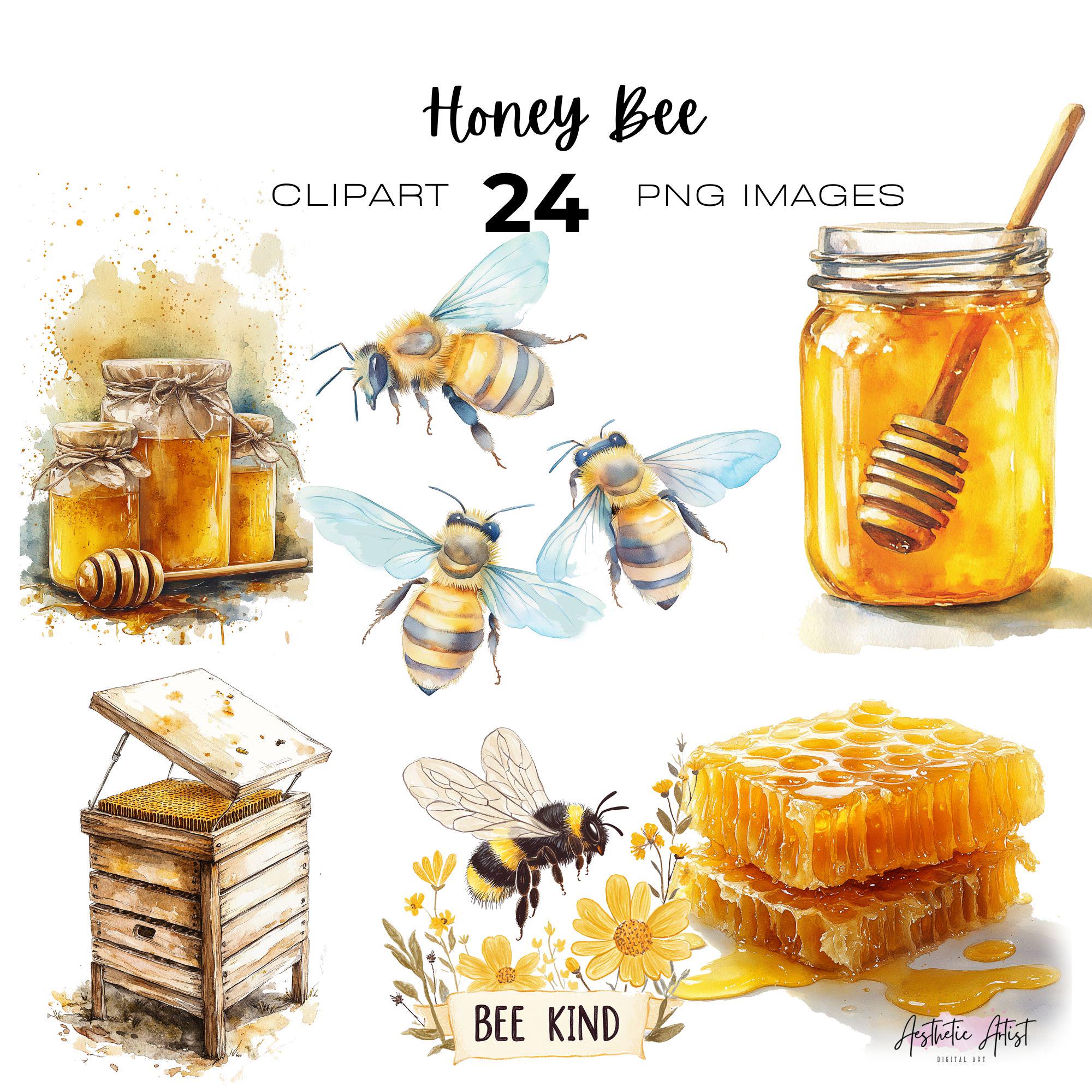 Watercolour Honey Bee Clipart Bundle, Summer, Honeycomb Clipart ...