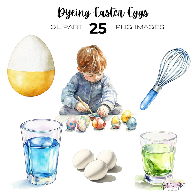Watercolour Easter Egg Dyeing Clipart Bundle, Dyeing Easter Eggs ...