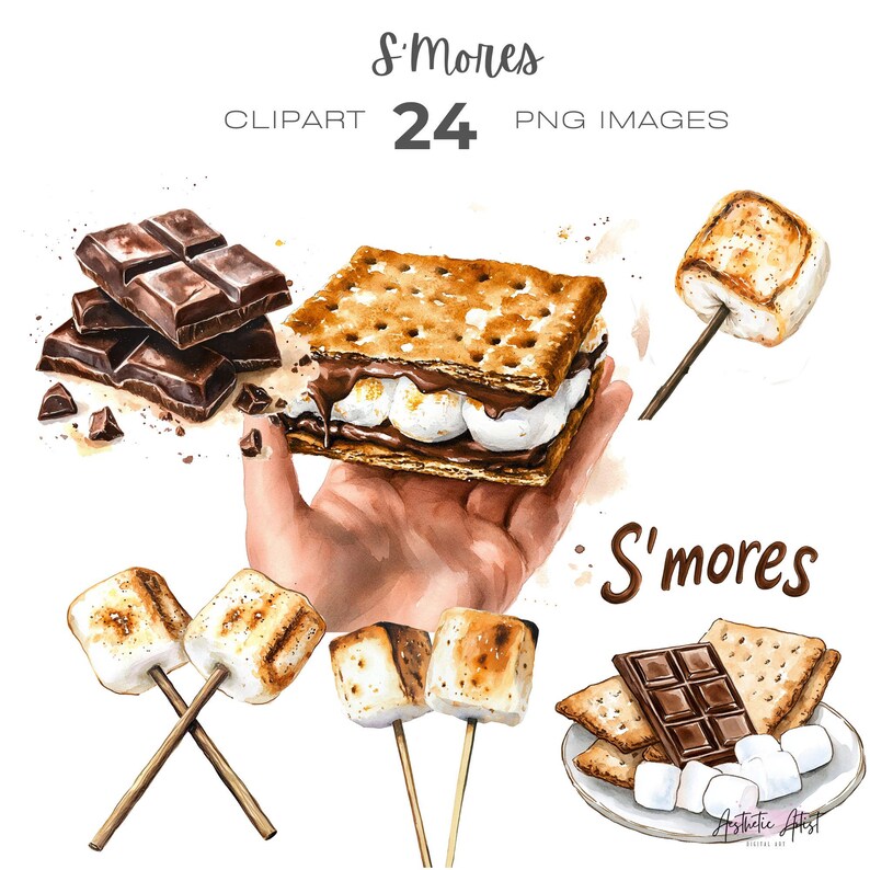 Watercolour S'mores Clipart Bundle, Glamping, Bonfire Clipart, Summer ...