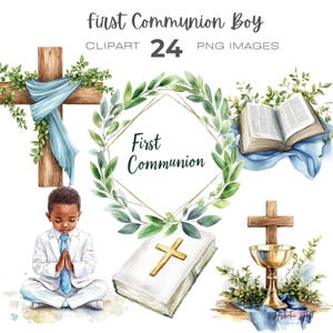 Watercolour Boy First Communion Clipart, Religious, Green Blue First ...