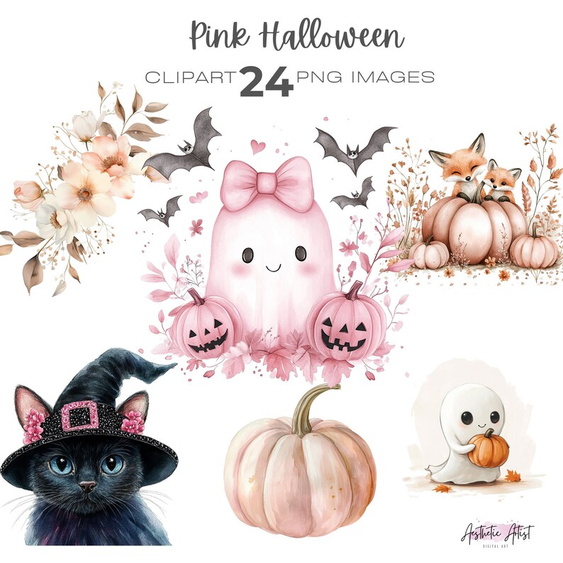 Pink Halloween Clipart, Spooky Png, Pastel Halloween Clip Art, Cute ...