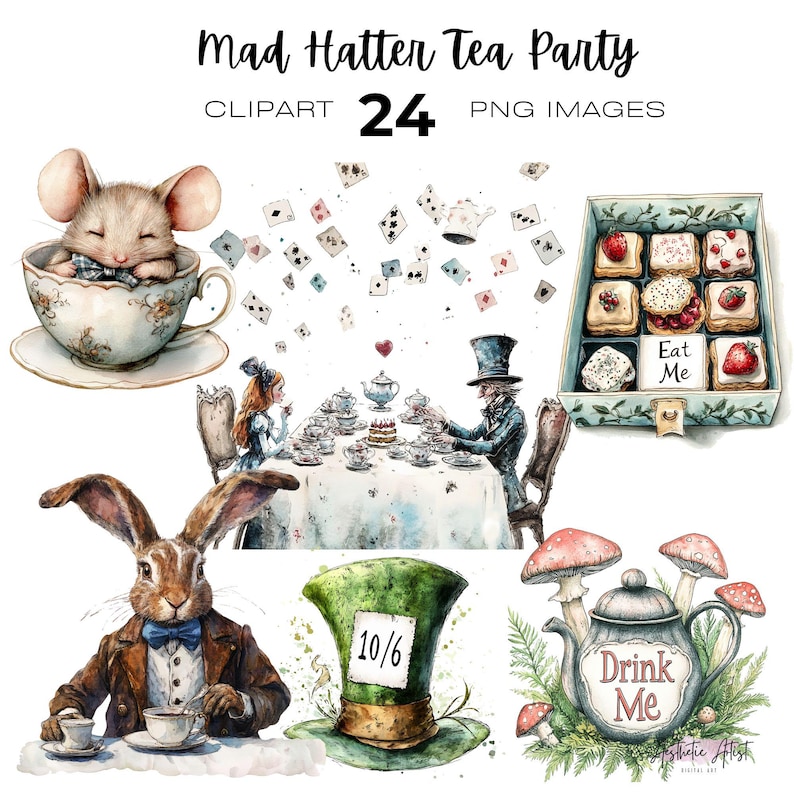Mad Hatter Tea Party Alice in Wonderland Clipart, Very Merry Unbirthday ...