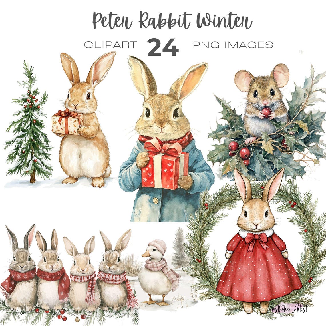 Watercolour Peter Rabbit Winter Clipart Bundle, Beatrix Potter, Bunny ...