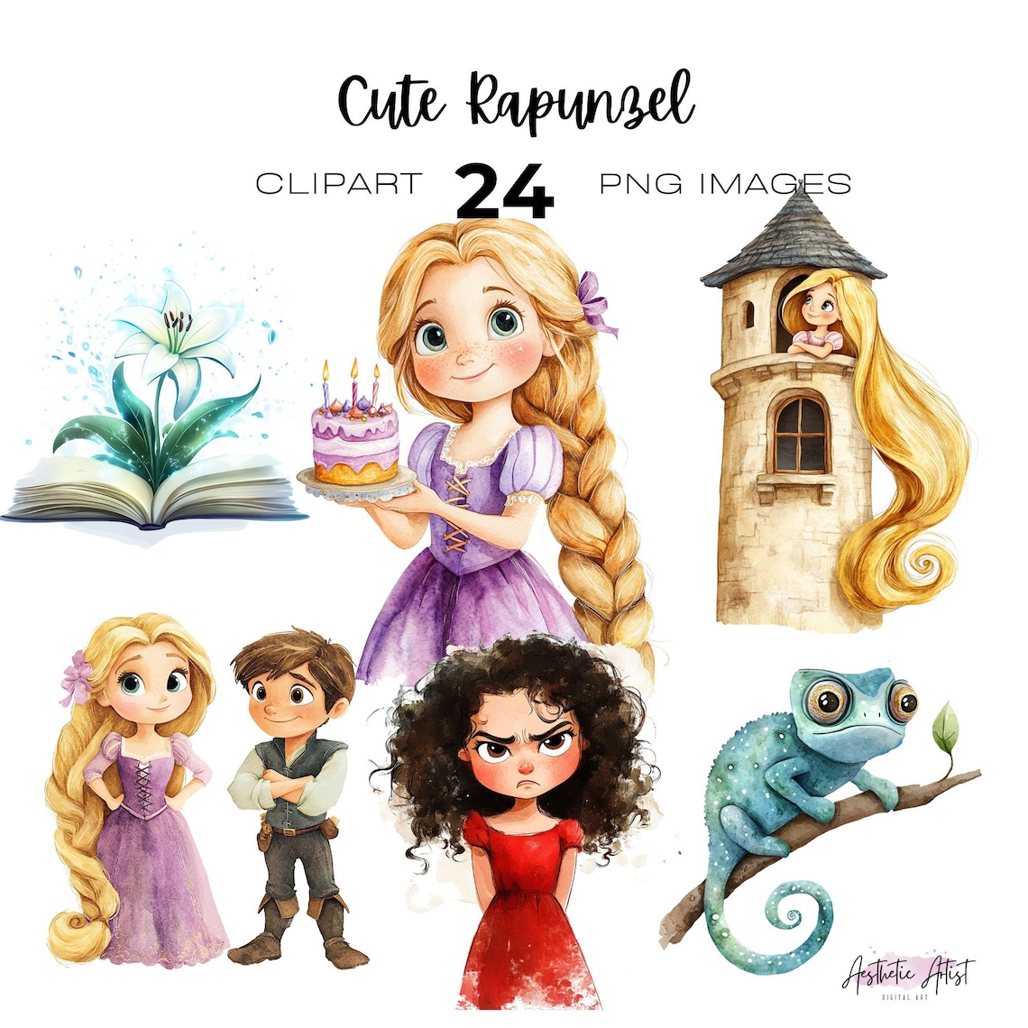 Cute Rapunzel Clipart, Castle Tower Fairy Tale, Fairy Tale Book Hair ...