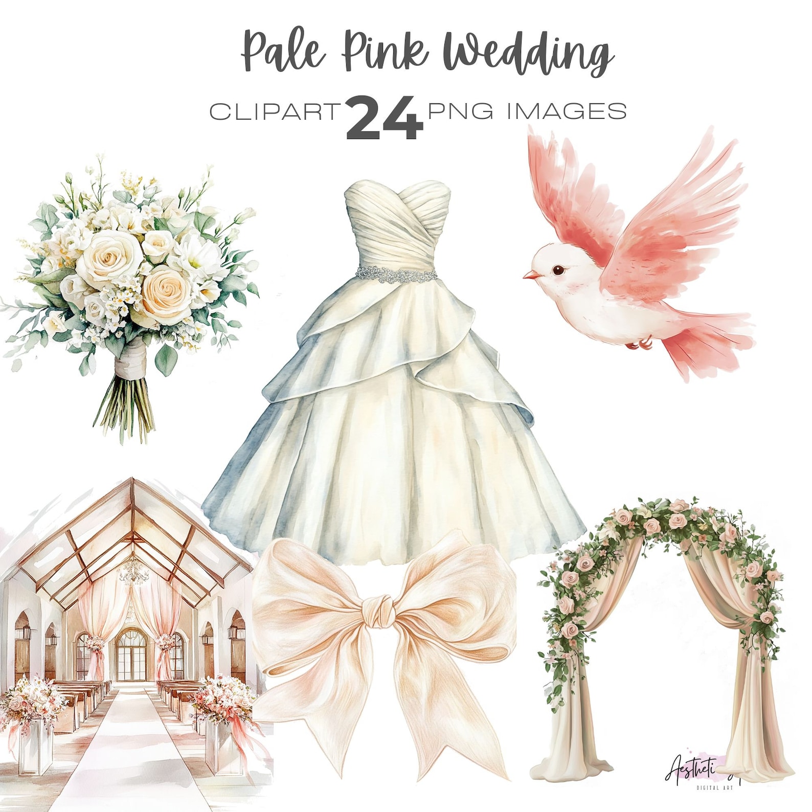 Watercolour Pale Pink Wedding Clipart Bundle, Wedding, Bride and Groom ...